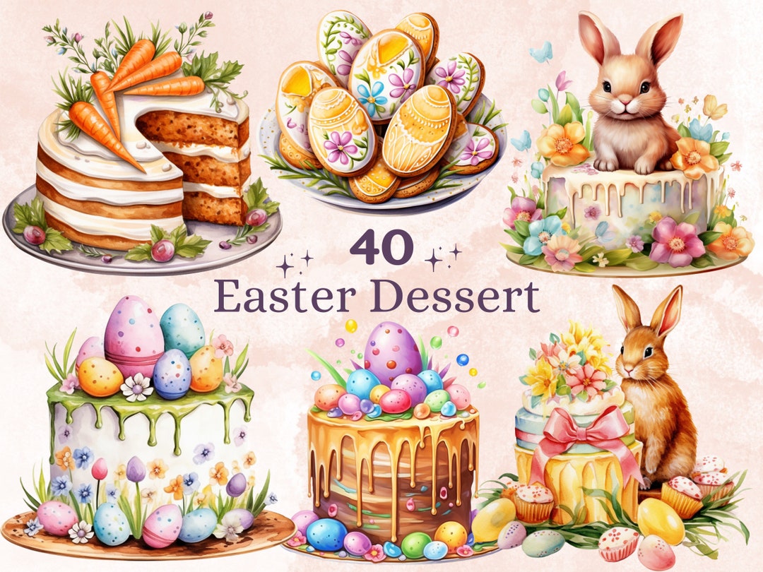 40 PNG Watercolor Easter Dessert Clipart, Floral Easter Sweet ...
