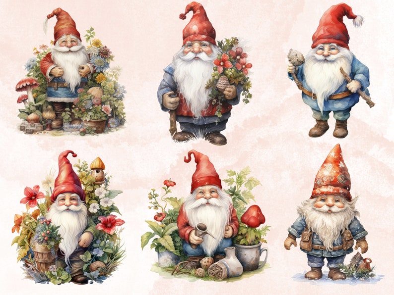 20 PNG Watercolor Christmas Santa Gnome Clipart, Christmas Clip Art ...