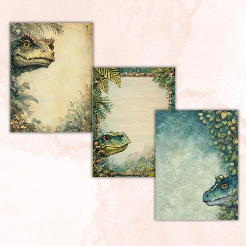 42 Dinosaur Border Lined Pages Printable, Letter Size Dino Writing ...