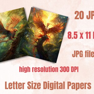 Printable Fantasy Phoneix Digital Paper, Magic Birds Background ...