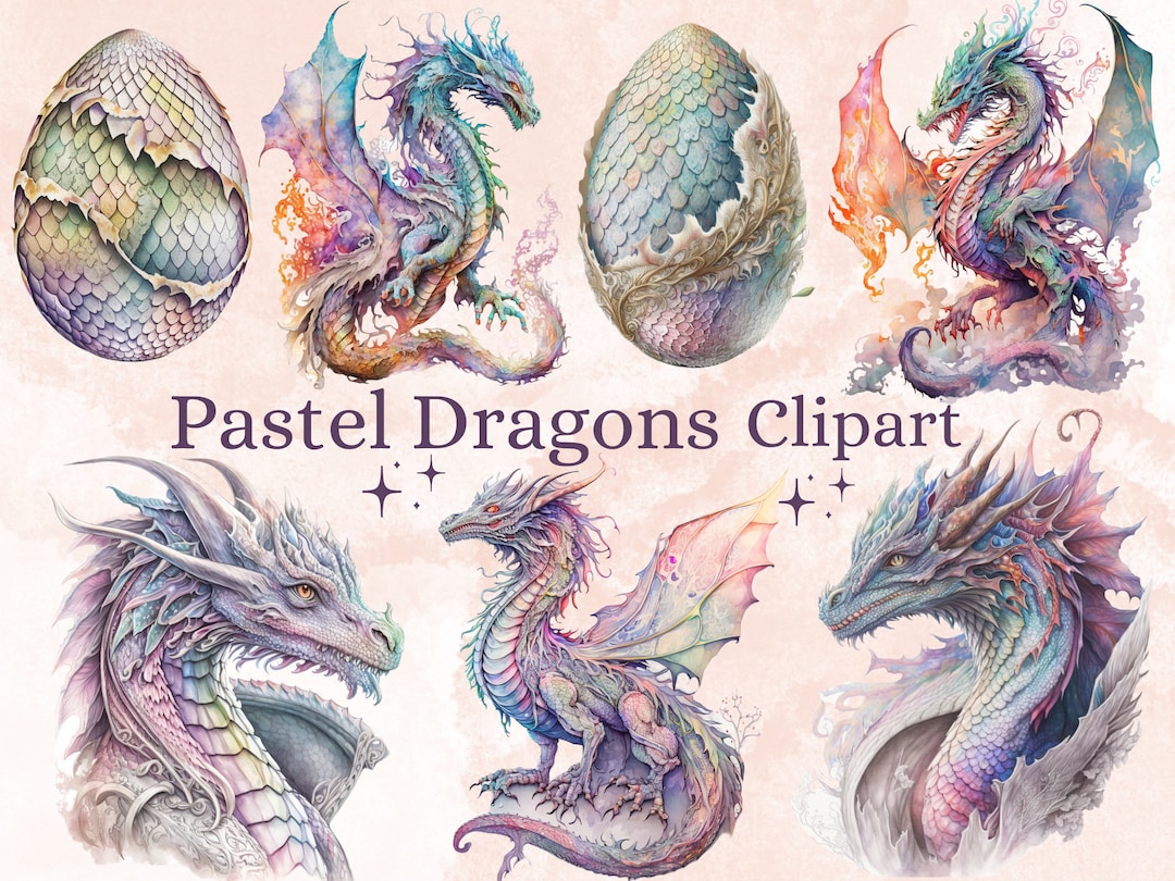 24 PNG Watercolor Pastel Dragons Clipart, Fantasy Dragon Clip Art ...