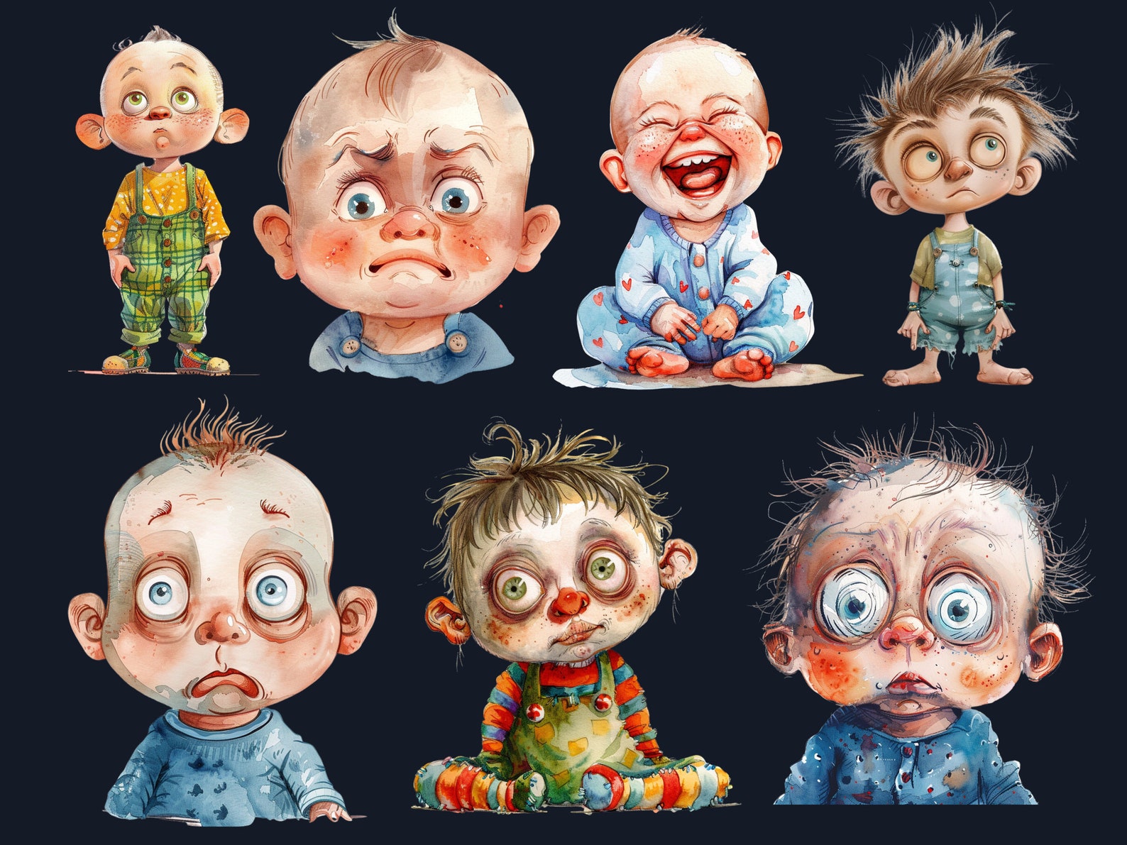 50 PNG Watercolor Quirky Babies Bundle Clipart, Whimsical Baby ...