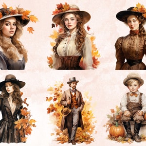 40 PNG Watercolor Victorian Fall Clipart Bundle, Vintage Rustic Autumn ...