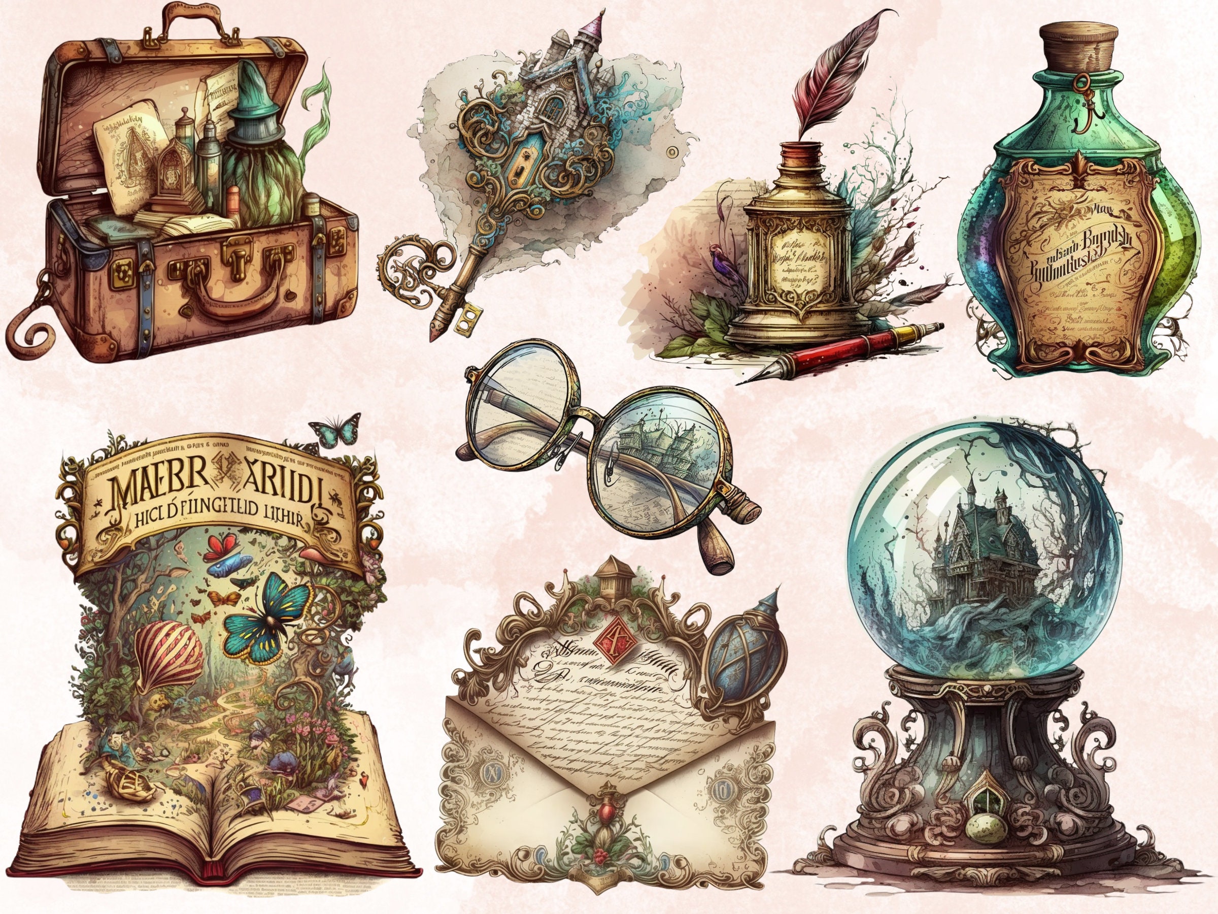 40 PNG Watercolor Fantasy Magic School Clipart, Wizard Academy Png Clip ...