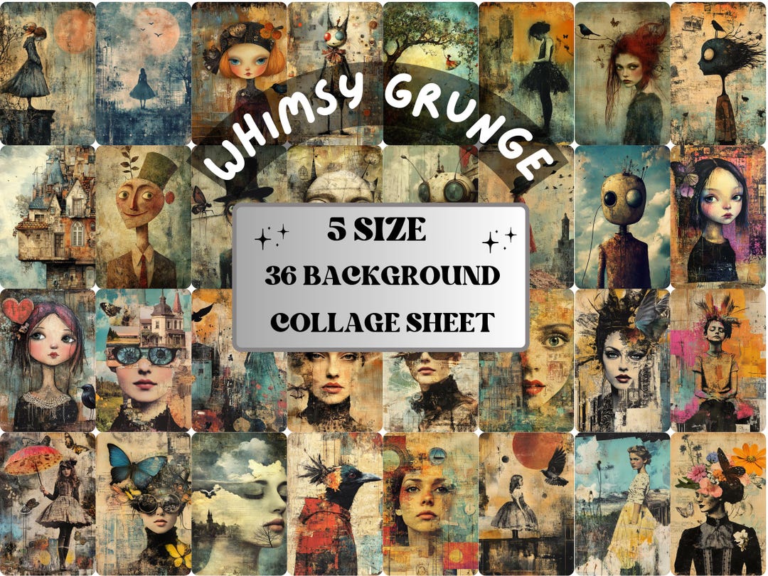 Whimsy Grunge Collage Paper Kit, Surreal Grunge Mixed Media Sheet ...