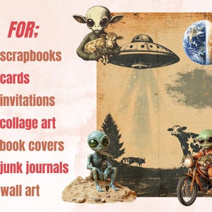 Vintage UFO Aliens Collage Set, Whimsical Surreal Celestial Cut Outs ...