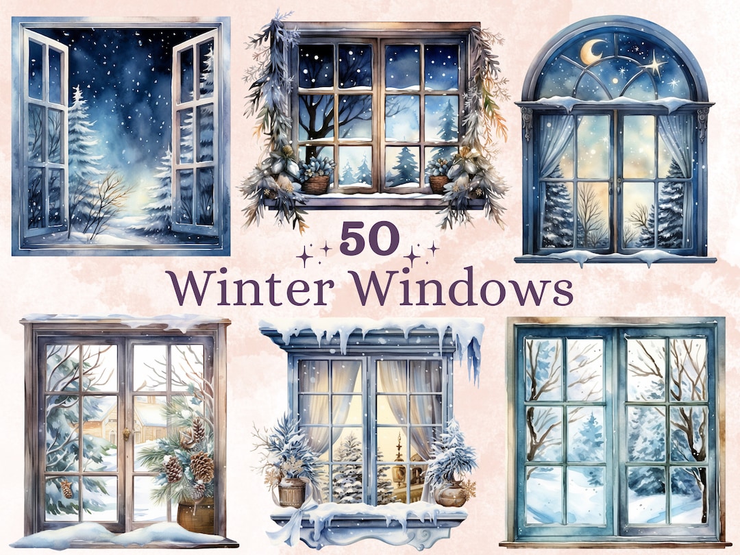 50 PNG Watercolor Winter Windows Clipart, Cozy Winter Scenes ...