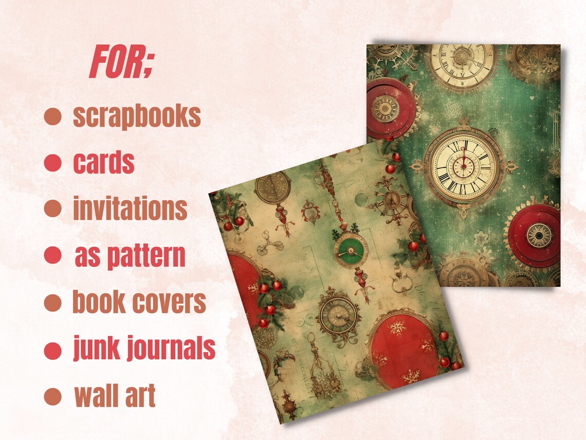 Printable Vintage Steampunk Christmas Digital Paper, Christmas Ephemera ...