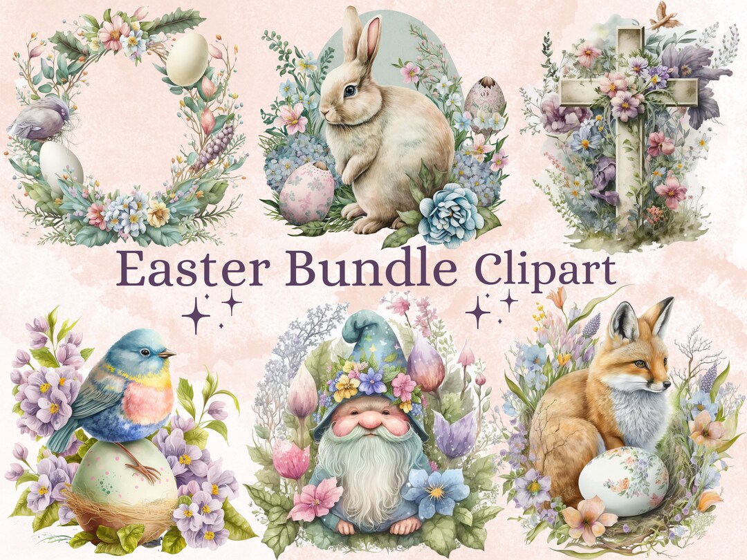 37 PNG Watercolour Easter Clipart Bundle, Happy Easter Clip Art, Spring ...