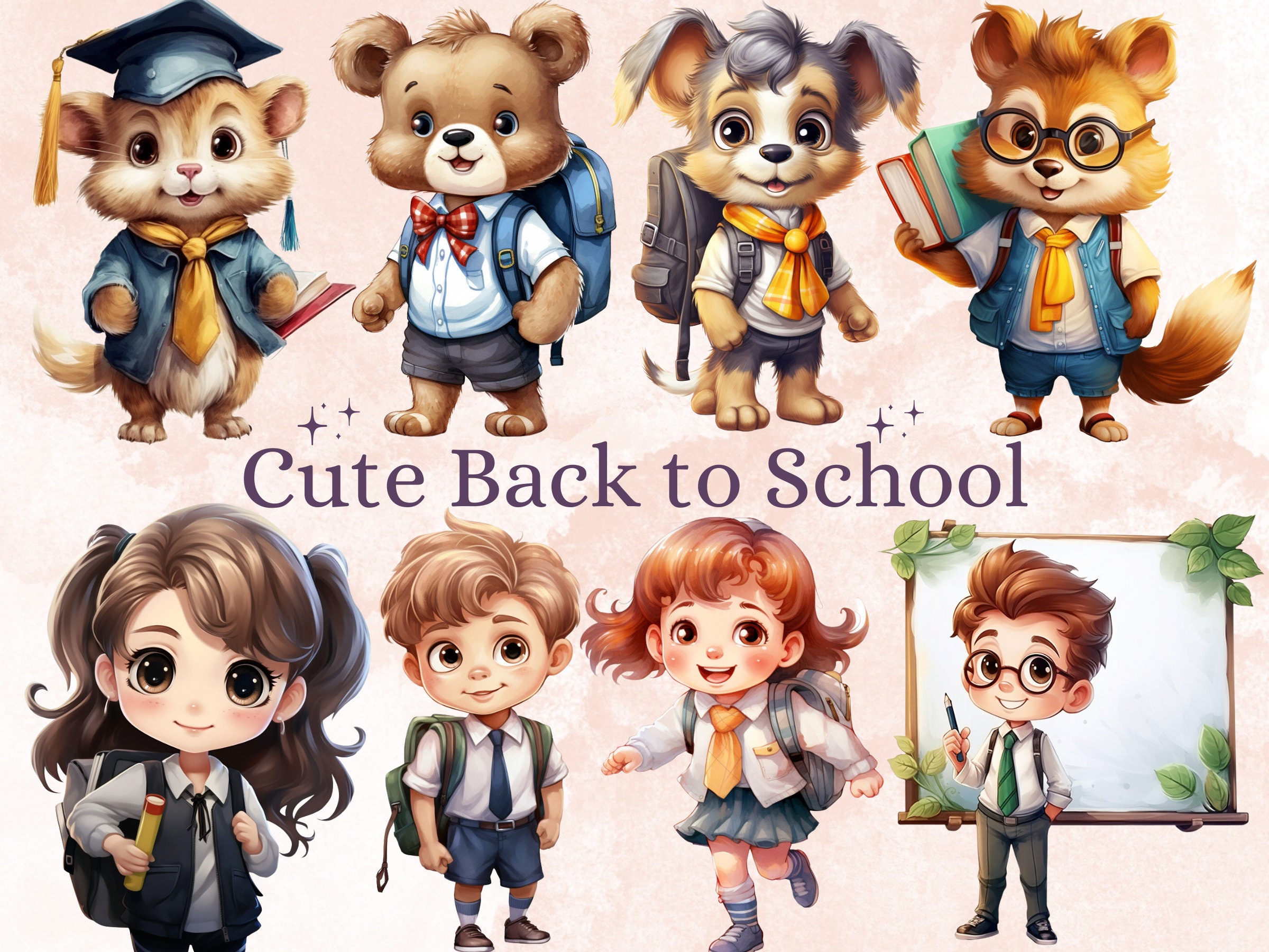 50 PNG Watercolor Cute Back to School Bundle Clipart, Academia ...