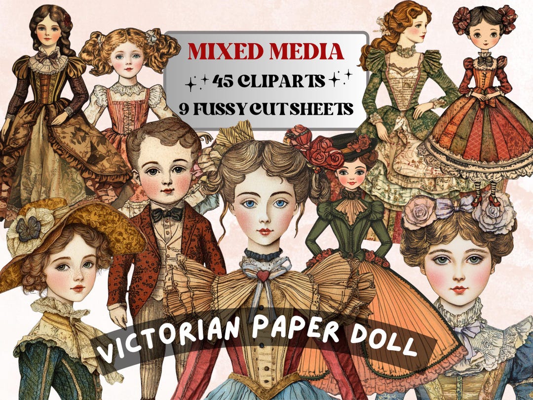 Whimsical Victorian Girls Mixed Media Clipart, Whimsy Victorian Doll ...