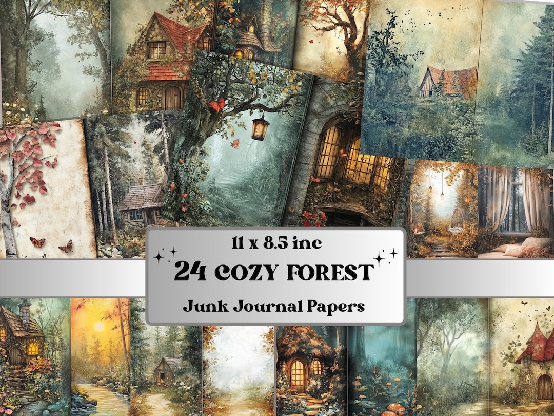 Cozy Forest Corner Junk Journal Kit, Enchanted Forest Scenes Pages ...