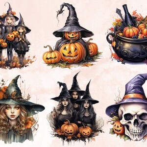 45 PNG Watercolour Halloween Witch Clipart, Pumpkin Witch Sisters ...
