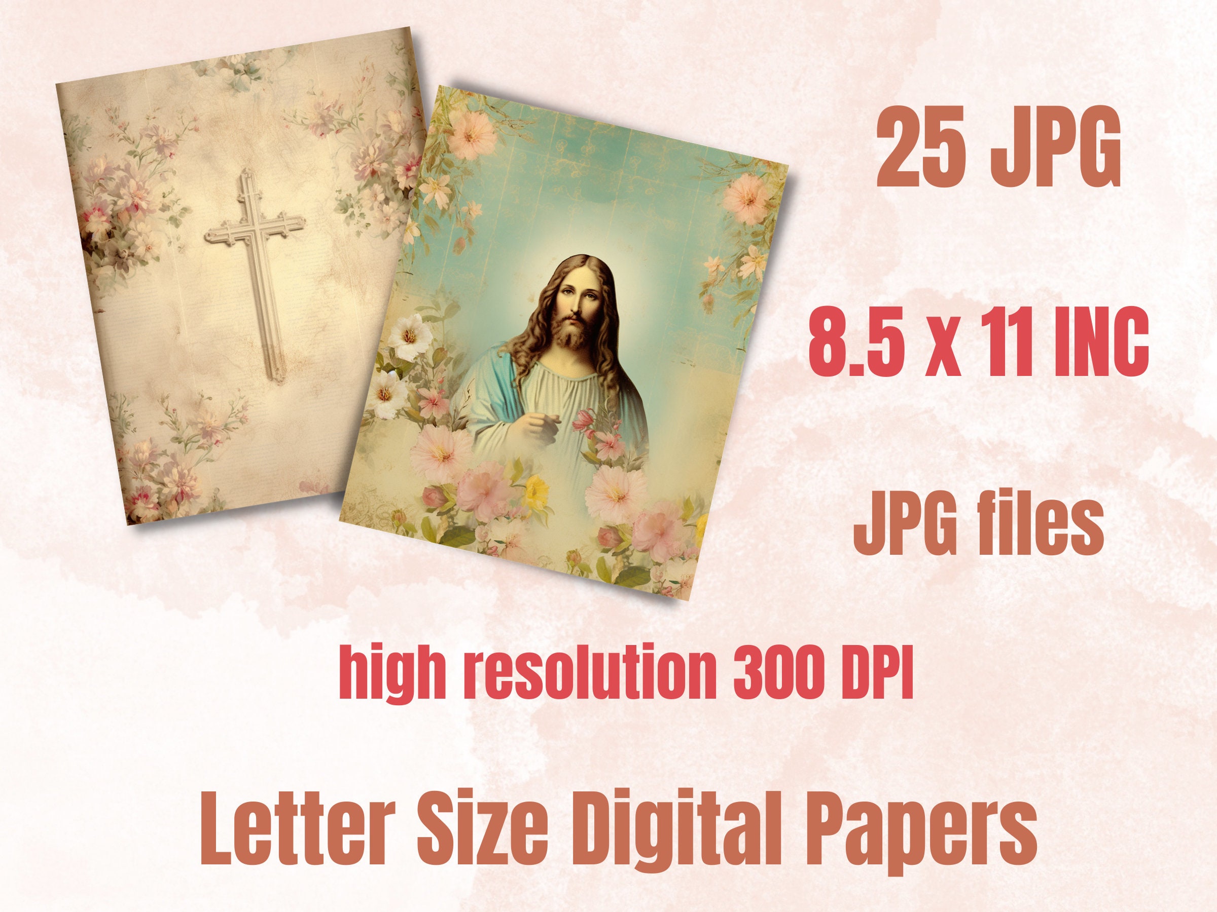 Printable Christian Easter Digital Paper, Cross Ephemera Collage ...