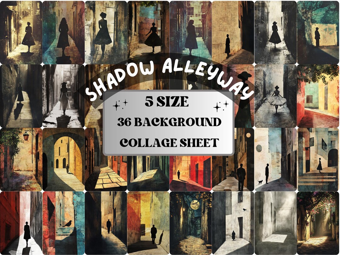 Shadow Alleyway Collage Paper Kit, Surreal Alleyway Mixed Media Sheet ...