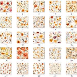 Seamless Watercolor Fall Flowers Digital Paper Pack, Autumn Leaves ...