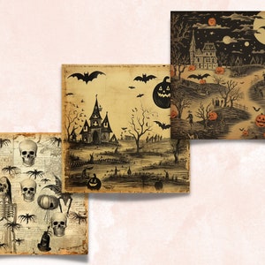 Printable Vintage Creepy Halloween Digital Paper, Halloween Ephemera ...