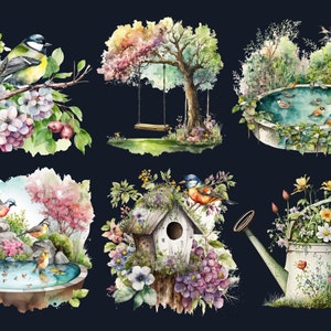 30 PNG Watercolour Spring Garden Clipart, Garden PNG Bundle, Spring ...