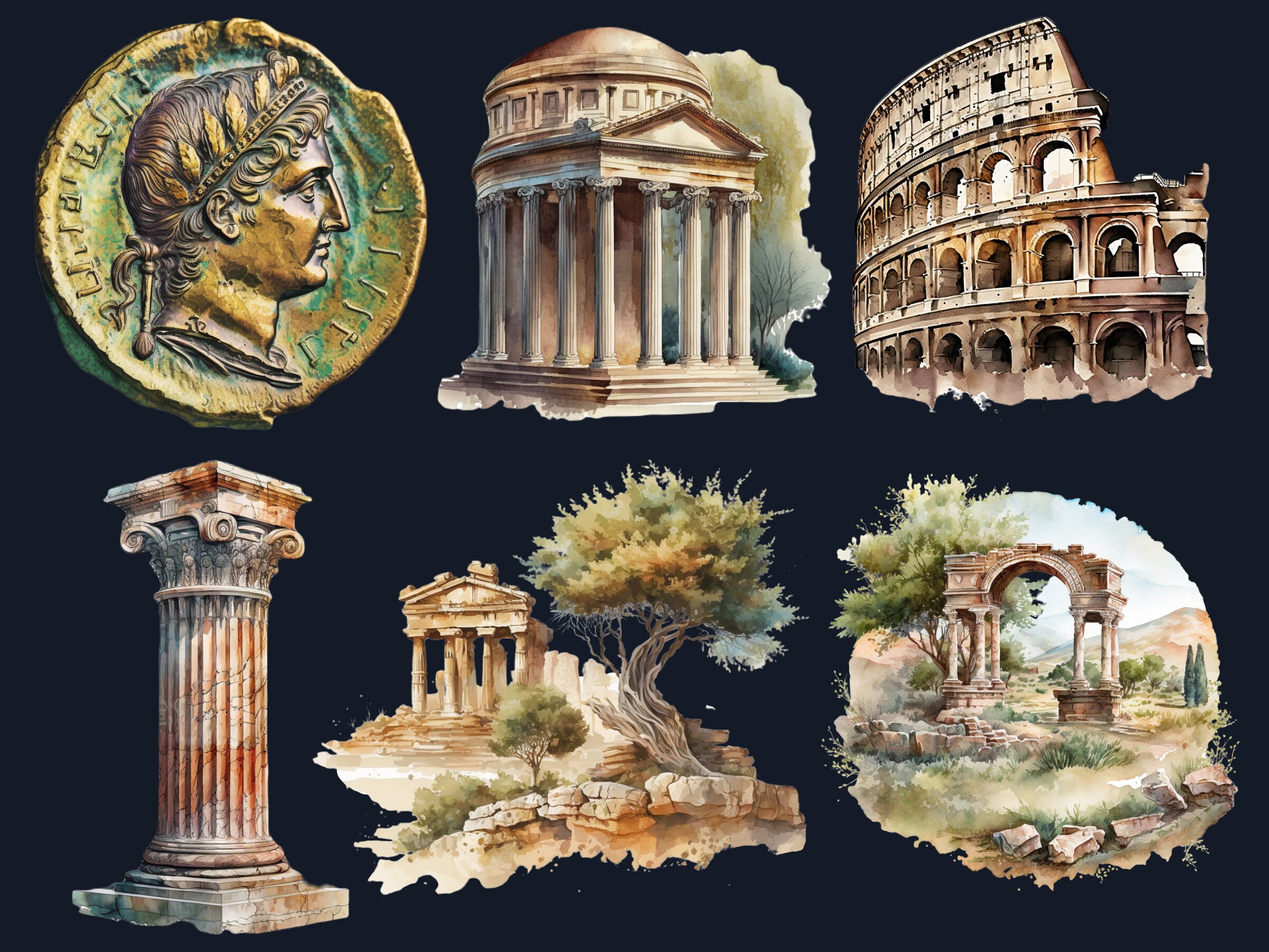 35 PNG Watercolor Fantasy Ancient Rome Clipart, Ancient Rome Mythology ...