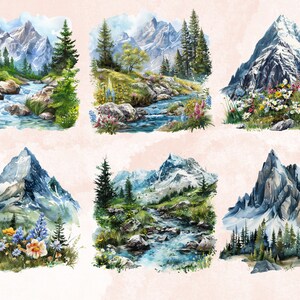 30 PNG Watercolor Spring Mountain Clipart, Floral Spring Scenes ...