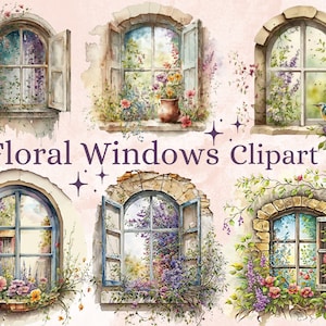 19 PNG Watercolor Floral Windows Clipart, Spring Window Clip Art ...
