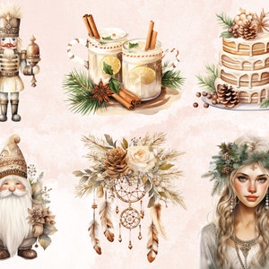 45 PNG Watercolour Boho Christmas Bundle Clipart, Cozy Rustic Christmas ...