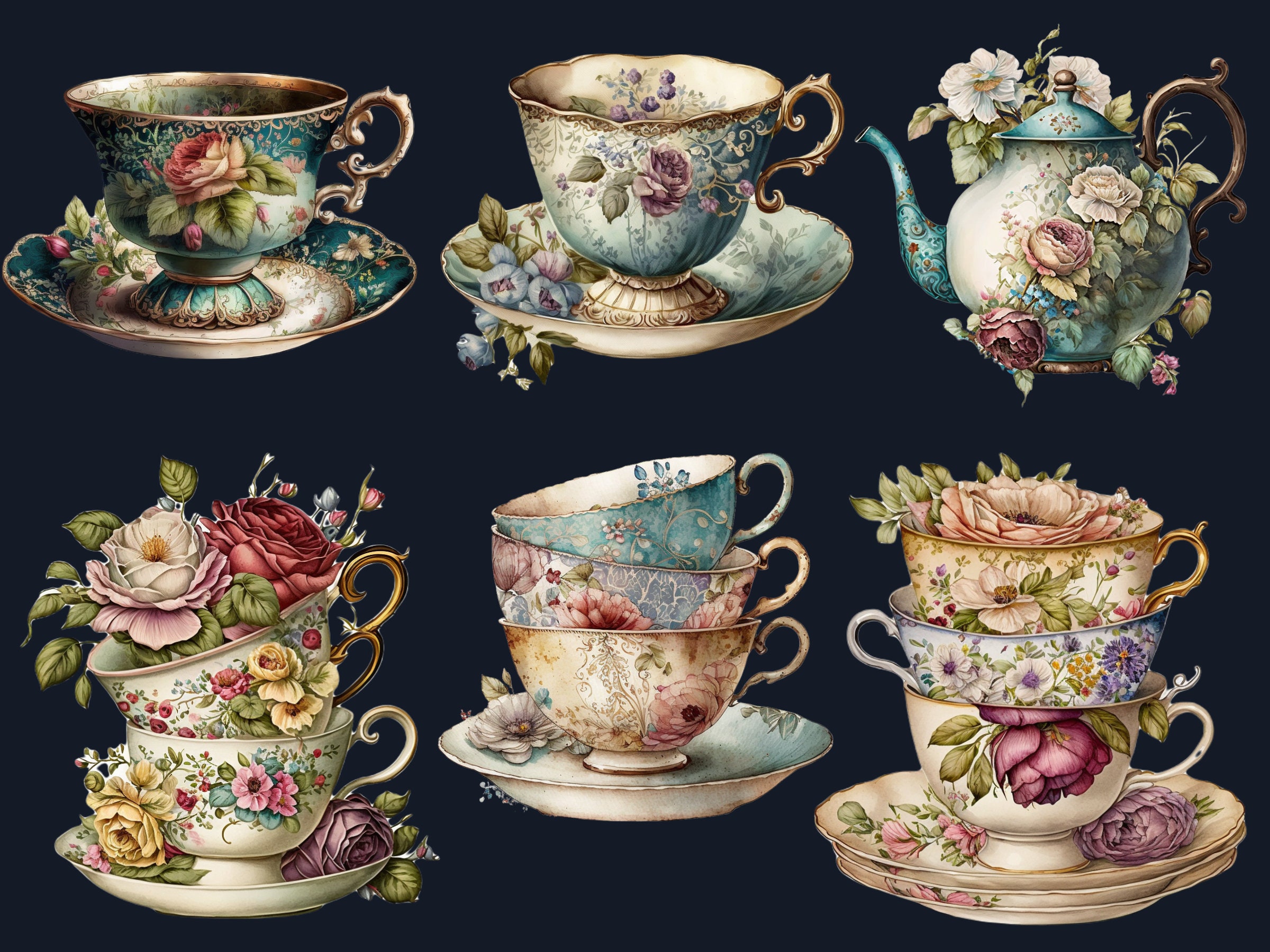 27 PNG Watercolour Victorian Tea Party Clipart, Victorian Tea Time Png ...