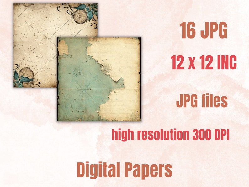 Vintage Maps Digital Paper, Antique Maps Digital Paper, Vintage Maps ...