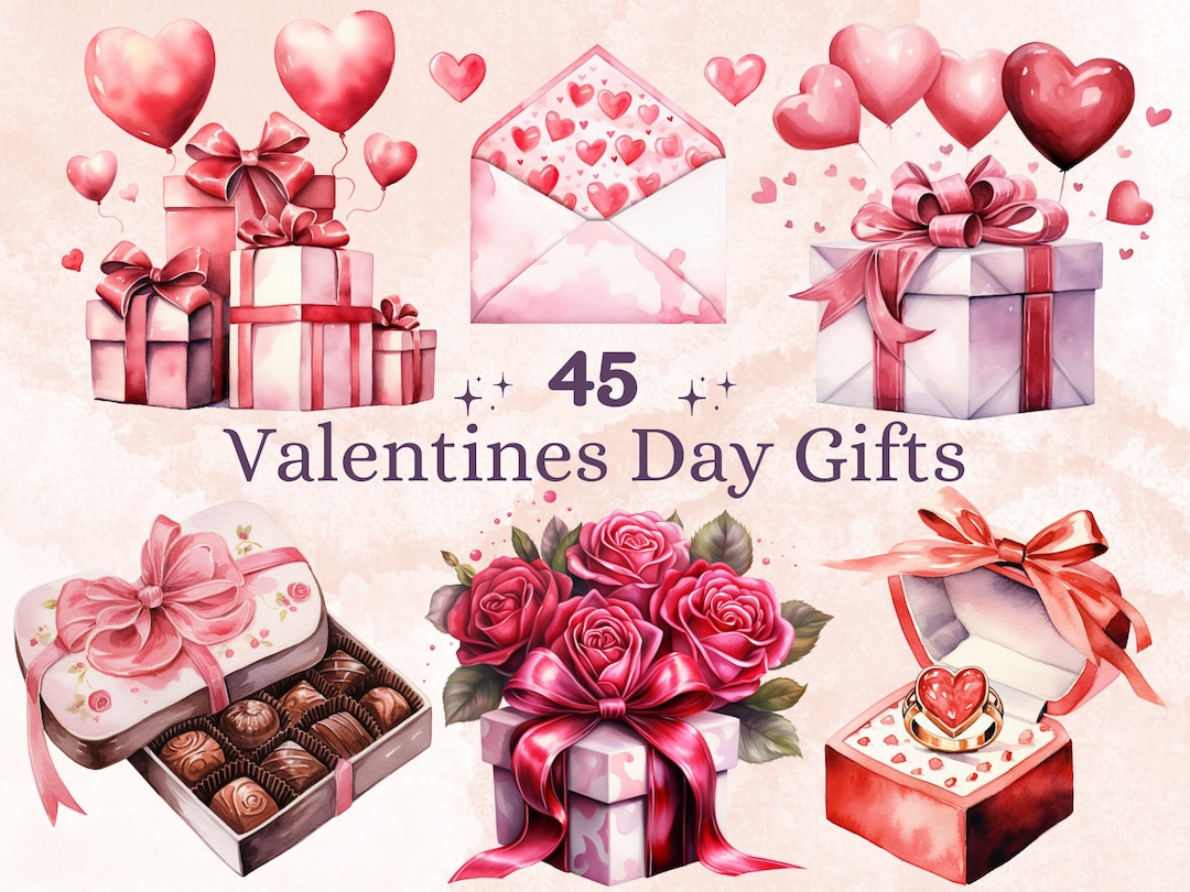 45 PNG Watercolor Valentine's Day Gifts Clipart, Floral Valentines Day ...