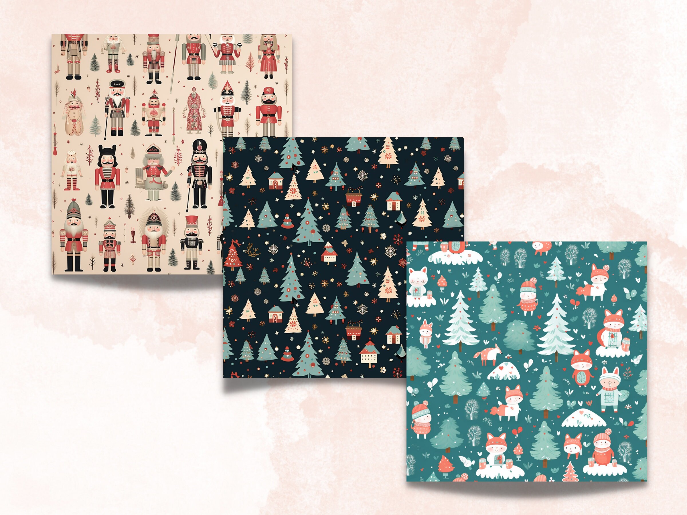 Printable Cute Christmas Digital Paper, Kawaii Christmas Ephemera ...