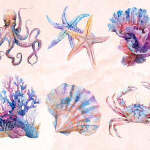 50 PNG Watercolor Pastel Under the Sea Clipart, Cute Ocean Nursery Clip ...