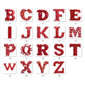 26 PNG Watercolour Red Valentine's Day Alphabet Clipart, Love Letters ...