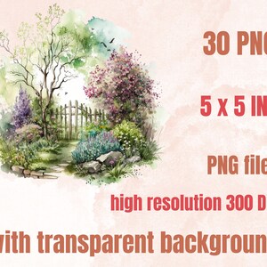 30 PNG Watercolour Spring Garden Clipart, Garden PNG Bundle, Spring ...