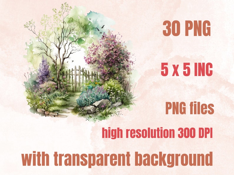 30 PNG Watercolour Spring Garden Clipart, Garden PNG Bundle, Spring ...