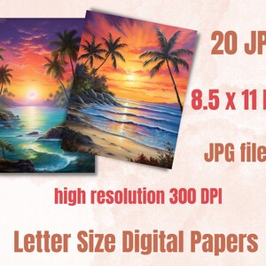 Printable Sunset Beach Digital Paper, Summer Beach Sunset Background ...