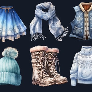 60 PNG Watercolor Winter Clothes Clipart, Cozy Winter Fashion ...