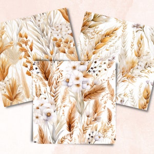 Seamless Boho Floral Digital Paper, Elegant Boho Flowers Seamless ...