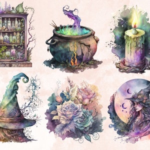 36 PNG Watercolor Pastel Witch Clipart, Pastel Witchcraft Clip Art ...