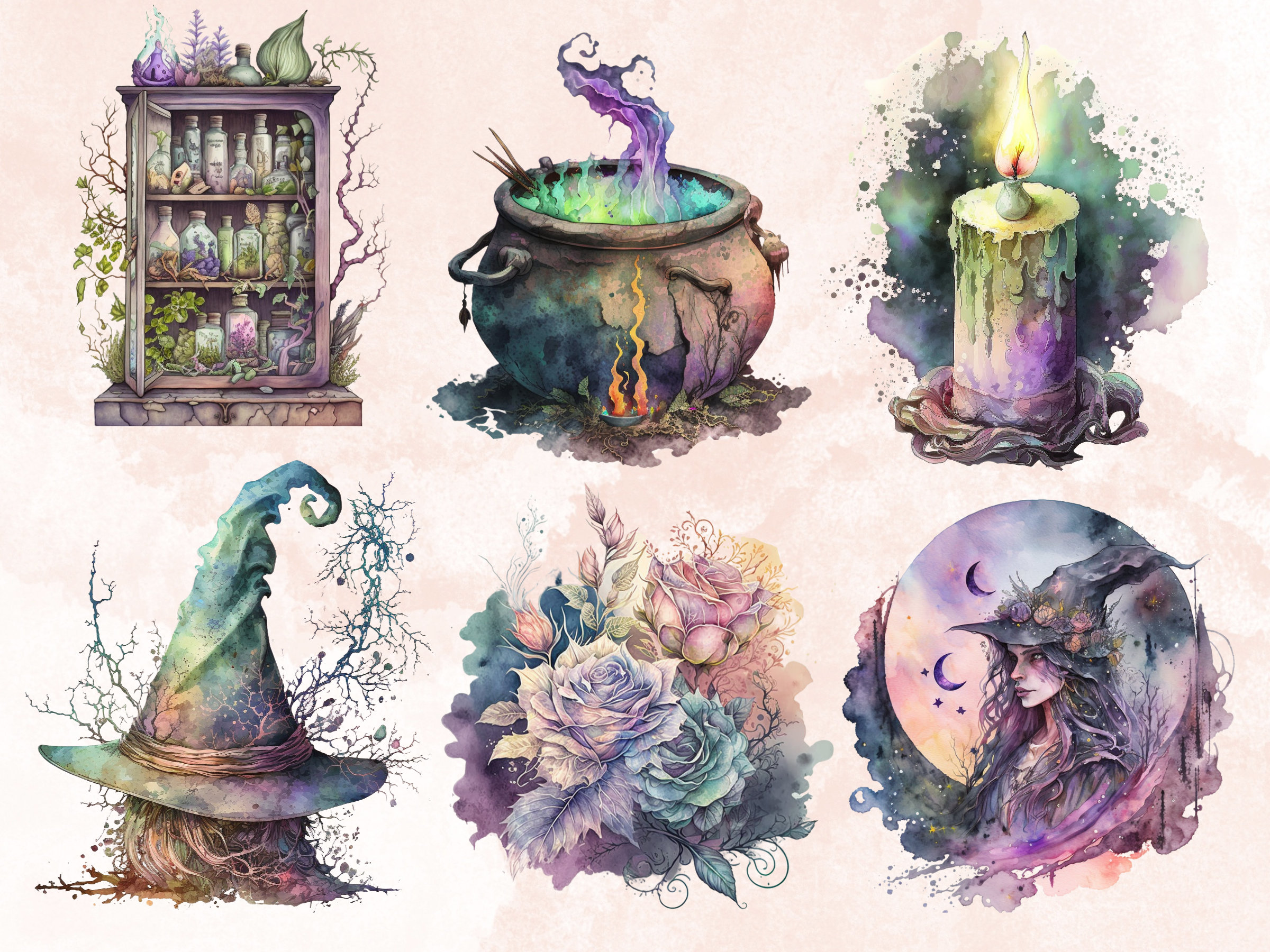 36 PNG Watercolor Pastel Witch Clipart Pastel Witchcraft Clip - Etsy UK