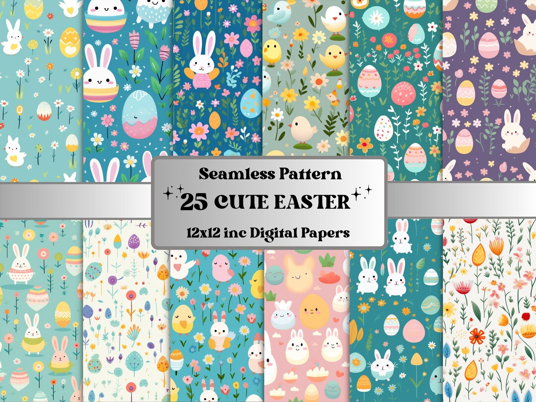 Seamless Cute Easter Digital Paper, Easter Bunny Seamless Pattern ...