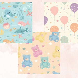 Seamless Pastel Baby Pattern Paper, Pastel Baby Nursery Ephemera ...