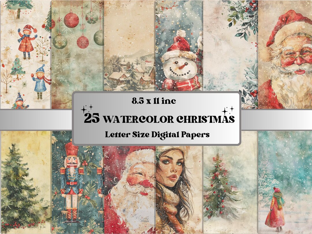 Printable Watercolor Christmas Journal Paper, Mixed Media Christmas ...