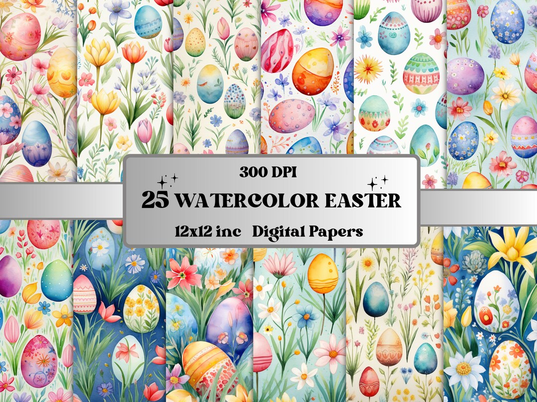 Printable Watercolor Easter Digital Paper, Spring Ephemera Collage ...