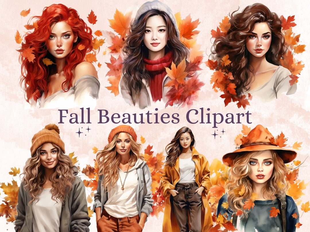 35 PNG Watercolor Fall Beauties Clipart Bundle, Cozy Autumn Lady ...