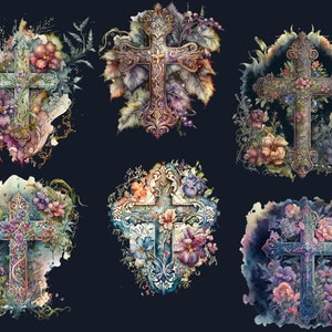 23 PNG Watercolor Fantasy Cross Clipart, Floral Cross Clip Art, Flower ...