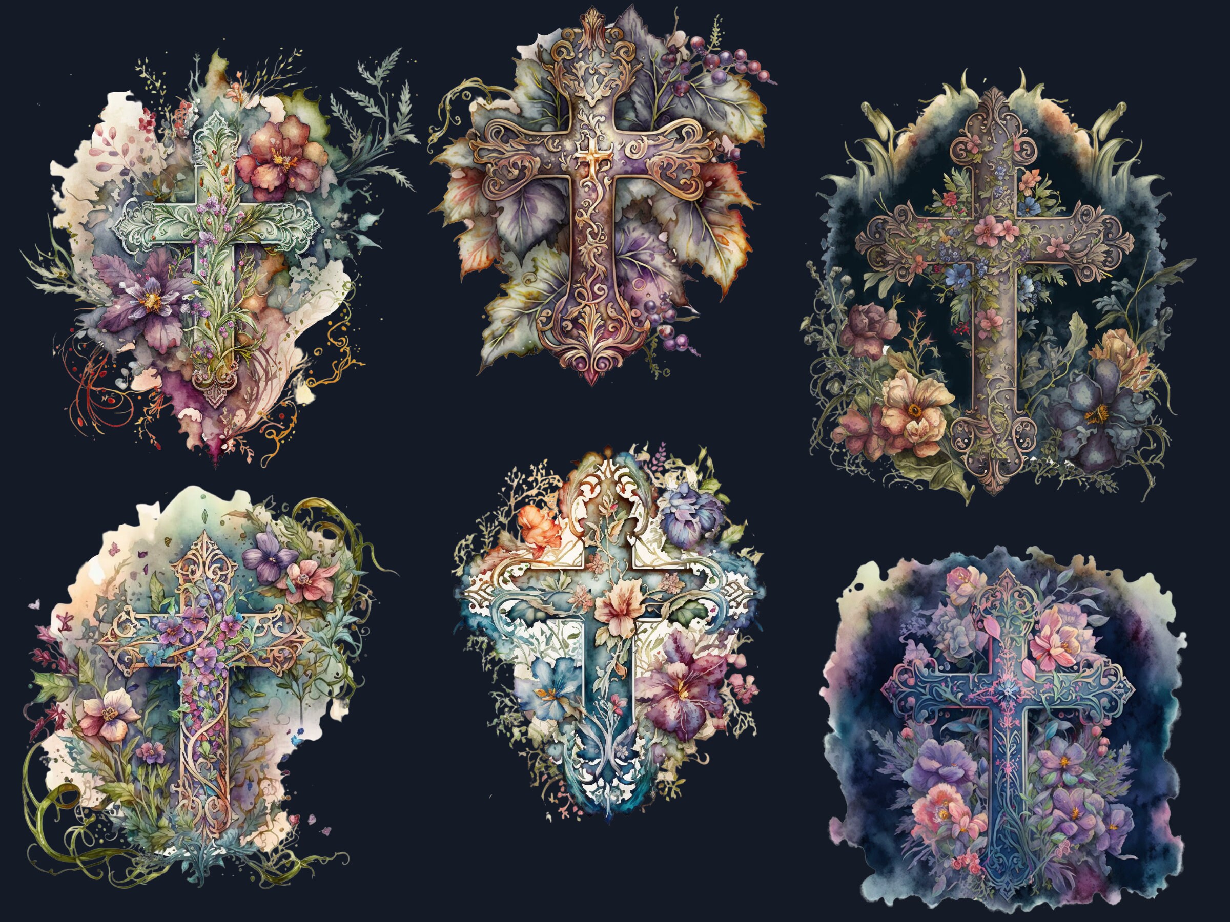 23 PNG Watercolor Fantasy Cross Clipart Floral Cross Clip - Etsy