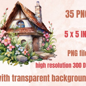 35 PNG Watercolor Spring Houses Clipart, Floral Spring House ...