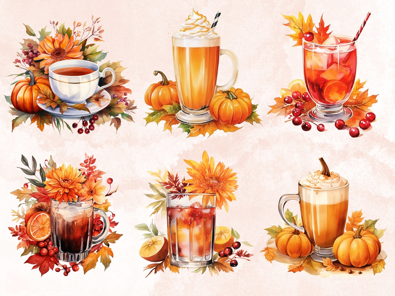 30 PNG Watercolor Fall Drink Clipart, Autumn Coffee Illustrations Clip ...