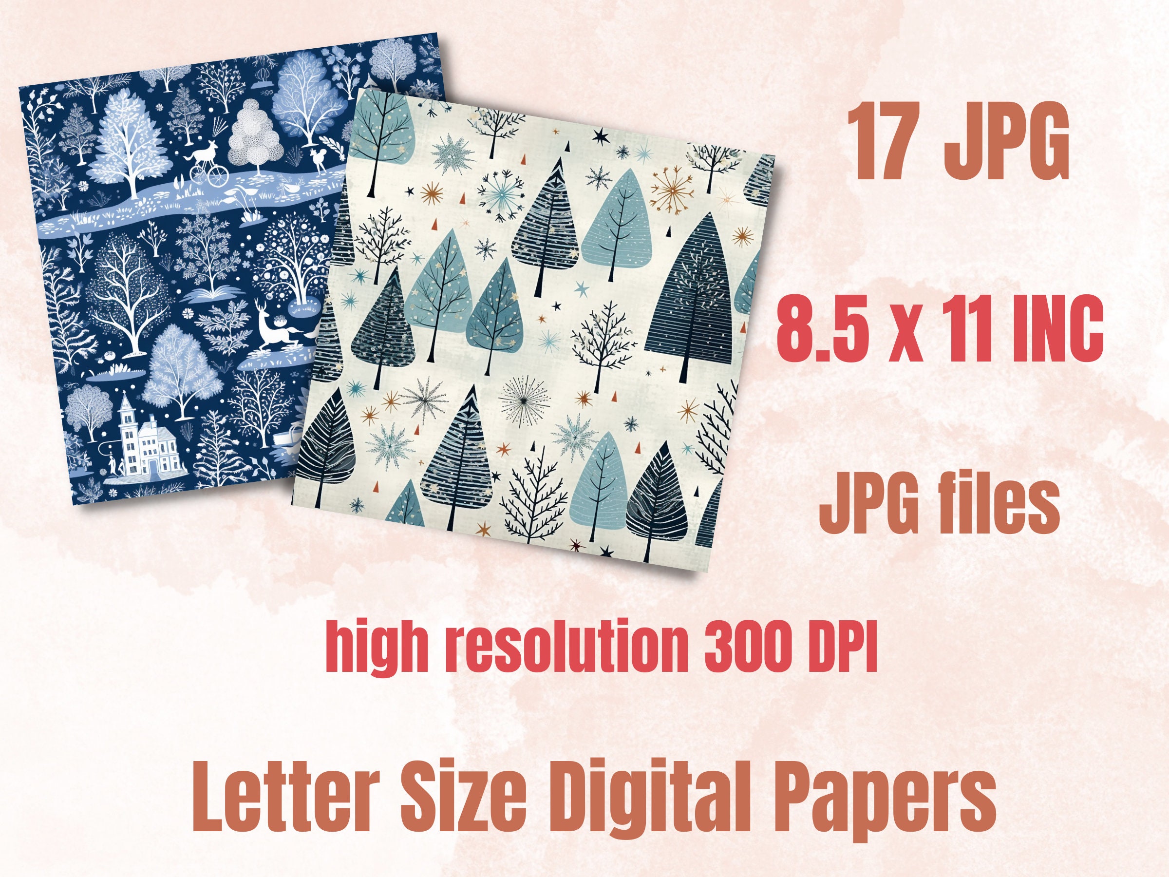 Printable Blue Christmas Digital Paper, Pastel Christmas Ephemera ...