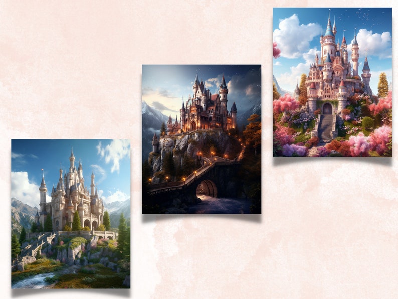 Printable Fairytale Castle Digital Paper, Princess Castle Background ...
